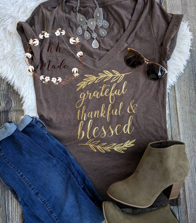 Grateful Thankful Blessed Shirt Thanksgiving Shirt Christian Etsy