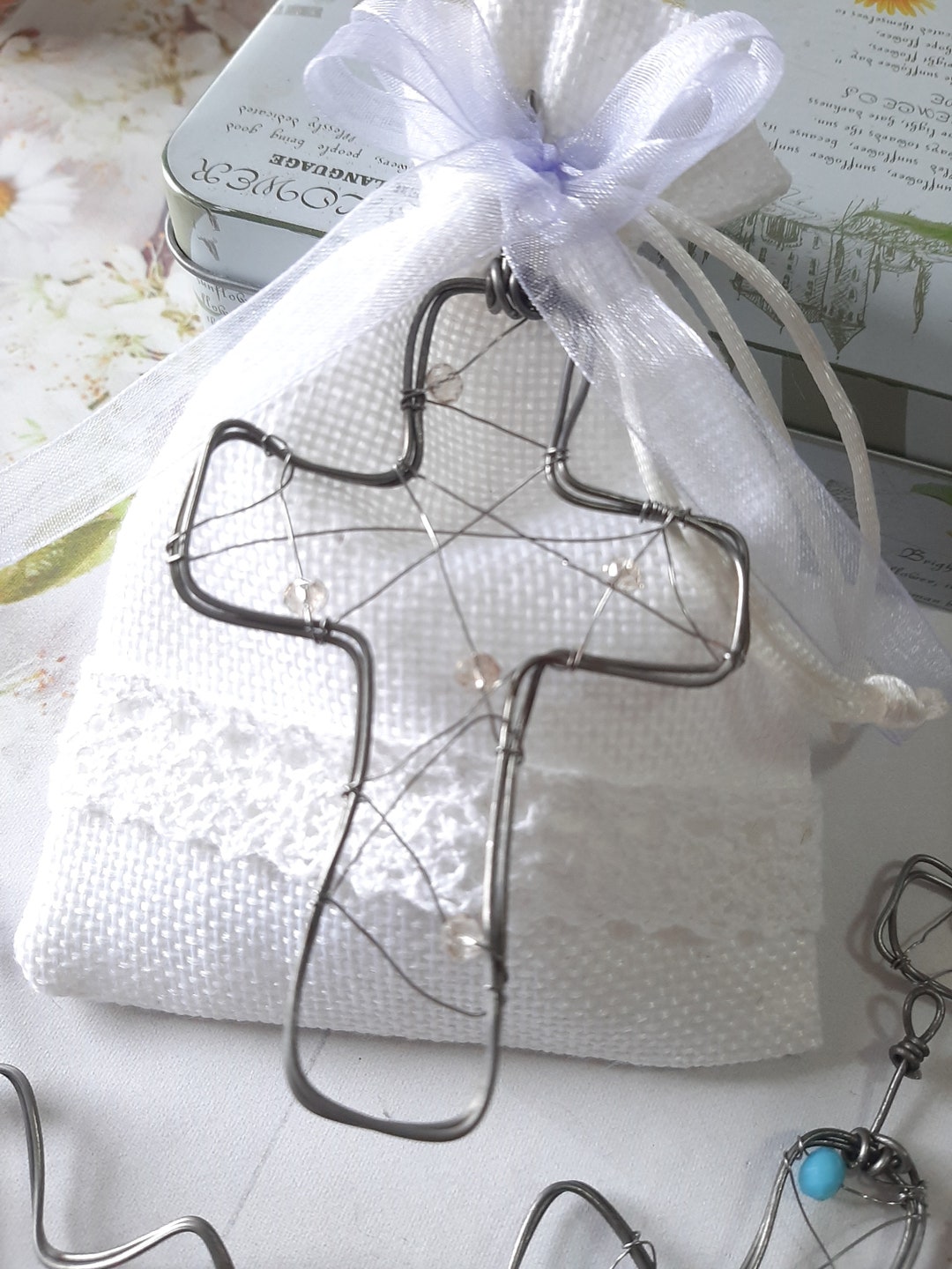 Wire Crucifix With Crystals Baptism Confirmation Communion - Etsy