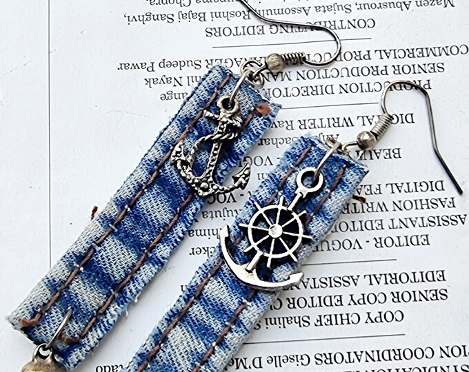 Denim Earrings | Anchor Charm | Sustainable Jewelry | Upcycled Earring ...