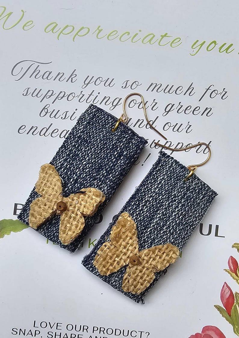 Denim Earrings | Butterfly | Sustainable Jewelry | Upcycled Earring | Upcycled Denim - Etsy