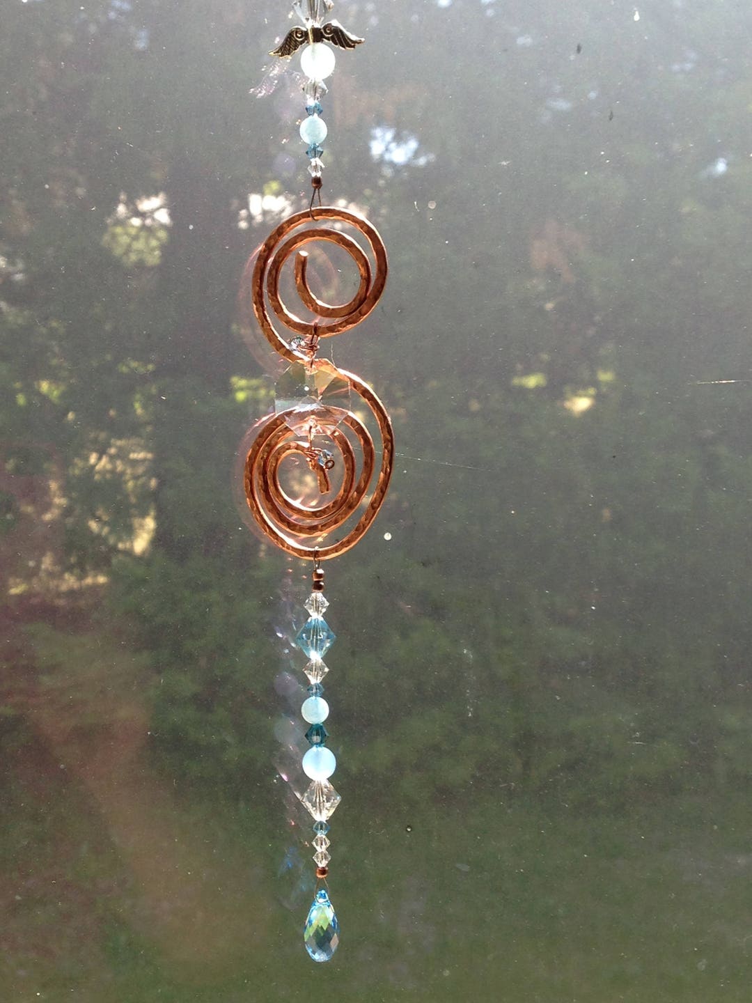 Long Copper Mystical Swirls Sun Catcher * Swarovski Crystals * Angel ...