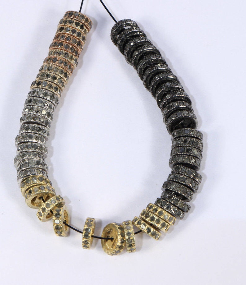 Single Line Pave Diamonds Rondelle Spacer 8mm Bead 925 Sterling Silver ...