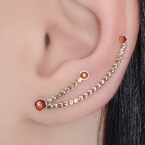 Gold EAR CLIMBER Earring // Ear Pins - Ear Sweep - Ear Crawler - Garnet ...