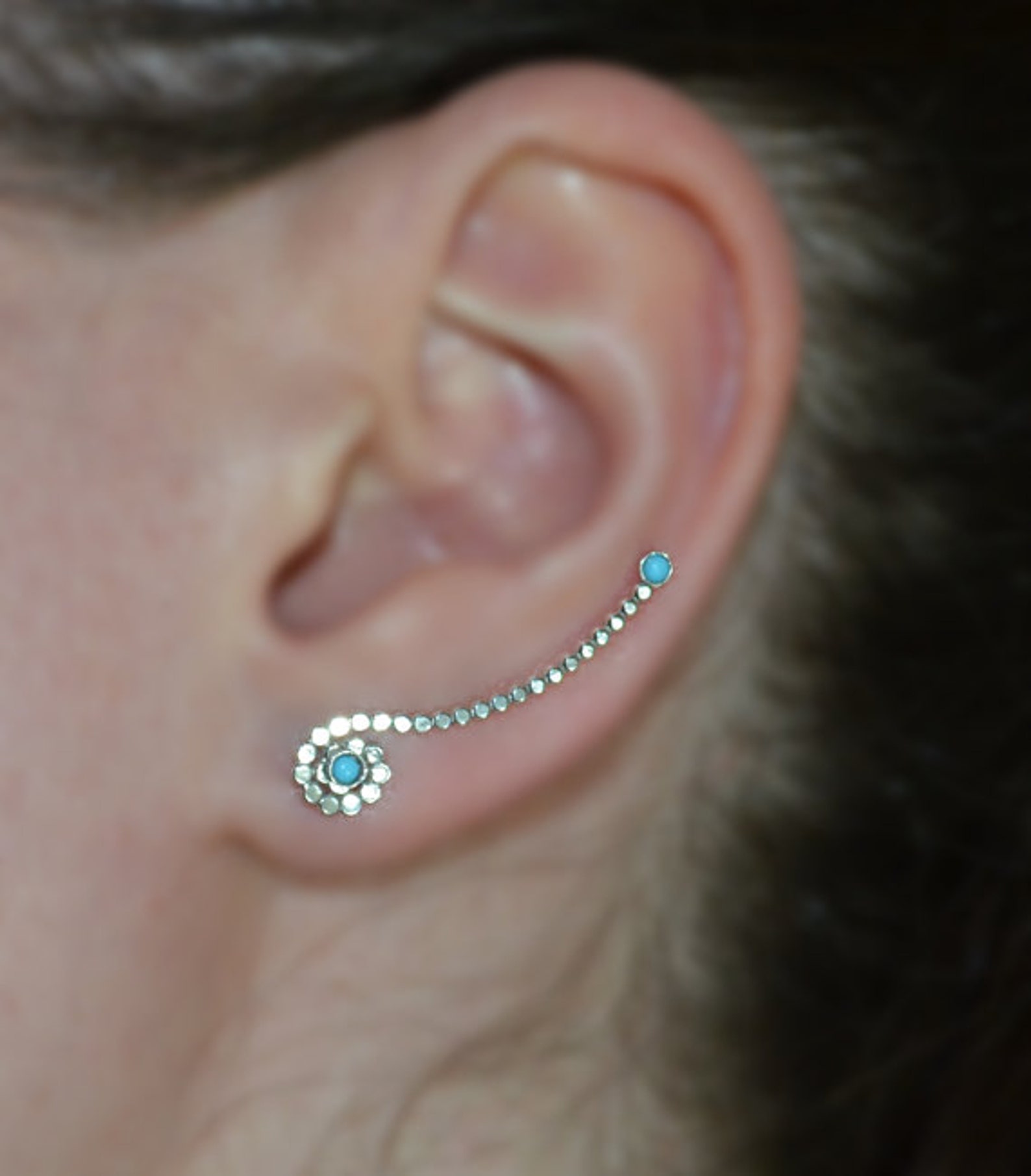 Turquoise EAR CLIMBER Earring // Silver Ear Cuff Pin | Etsy