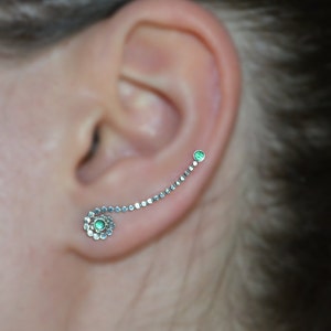 Emerald EAR CLIMBER Silver // Emerald Bar Stud - Minimalist Earring - Emerald Ear Cuff - Post ...