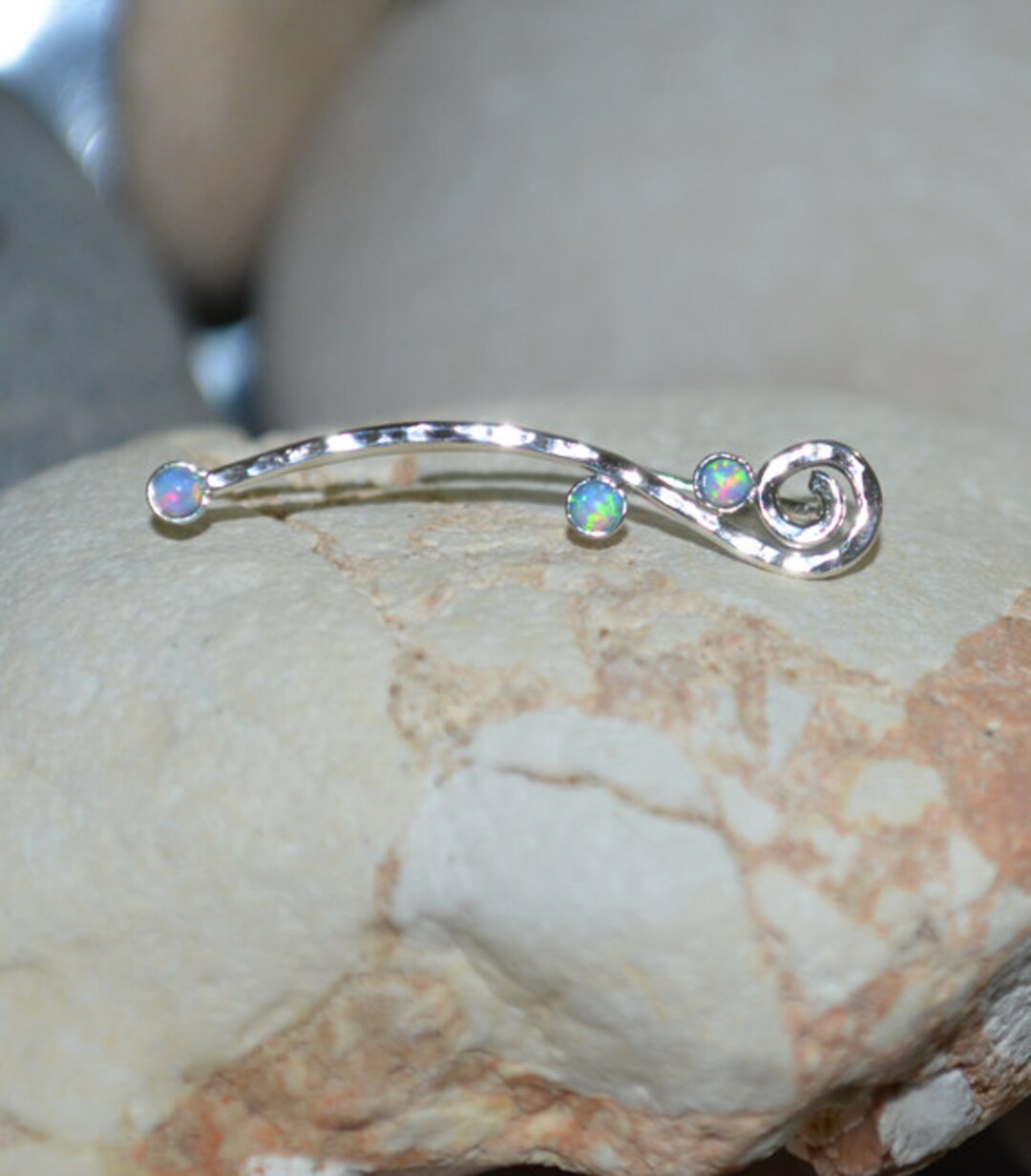 Silver EAR CLIMBER Light Blue Opal // Light Blue Opal Ear Pins - Minimalist Earrings - Ear Sweep ...