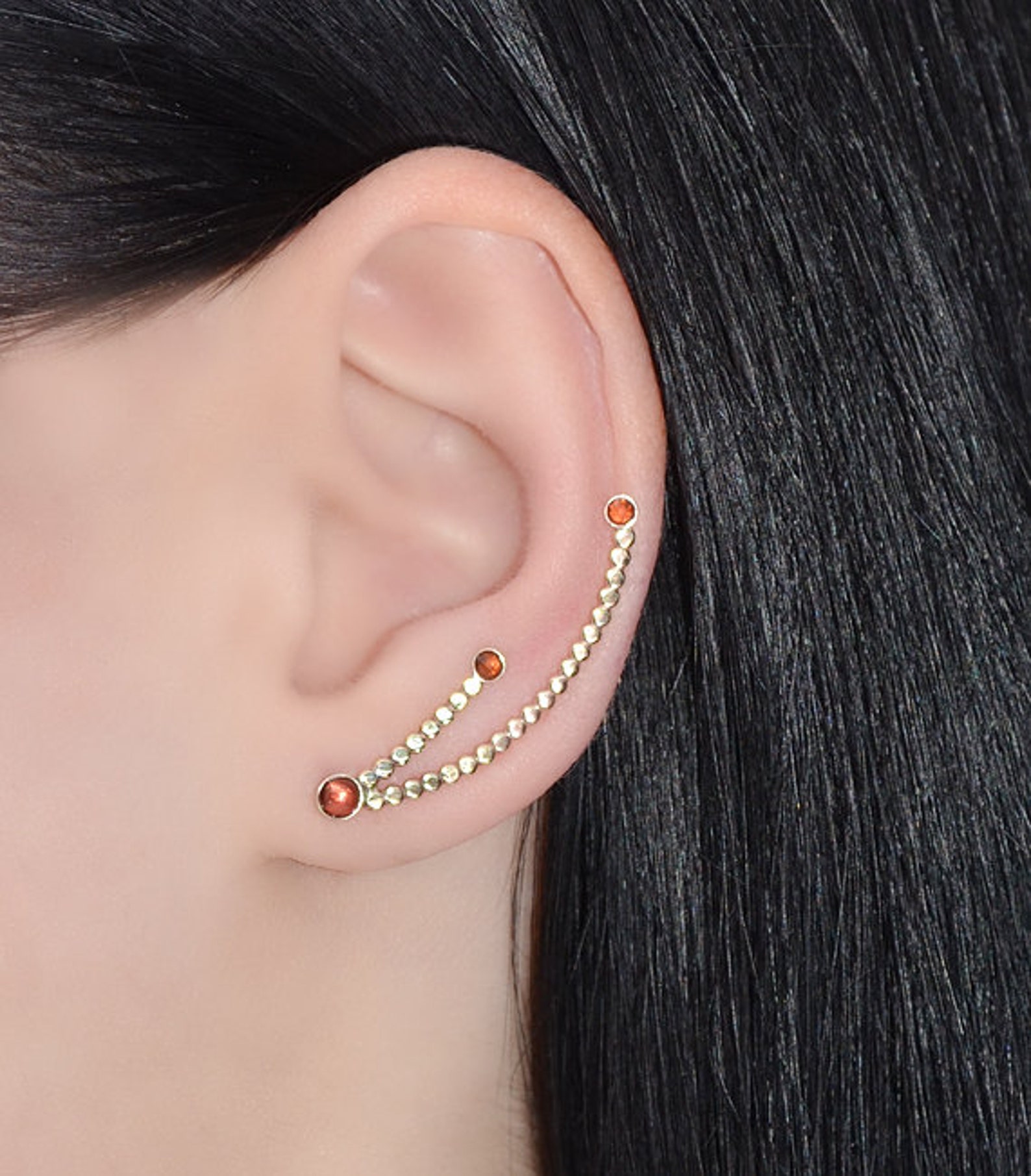 Gold EAR CLIMBER Earring // Ear Pins - Ear Sweep - Ear Crawler - Garnet ...
