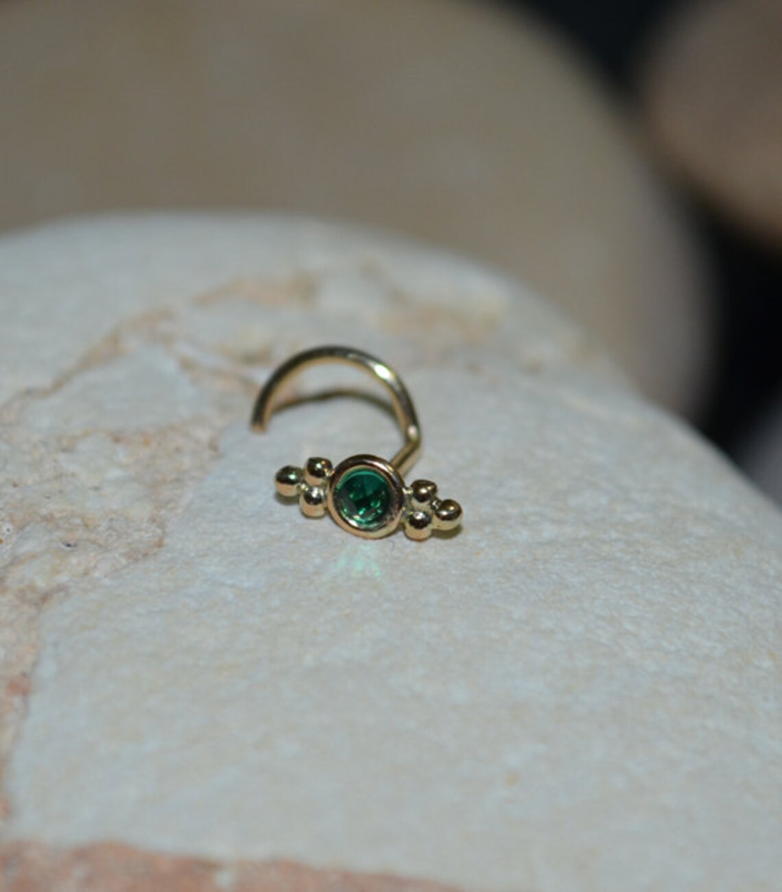 2mm Emerald TRAGUS STUD // Tragus Earring Gold Nose Ring | Etsy