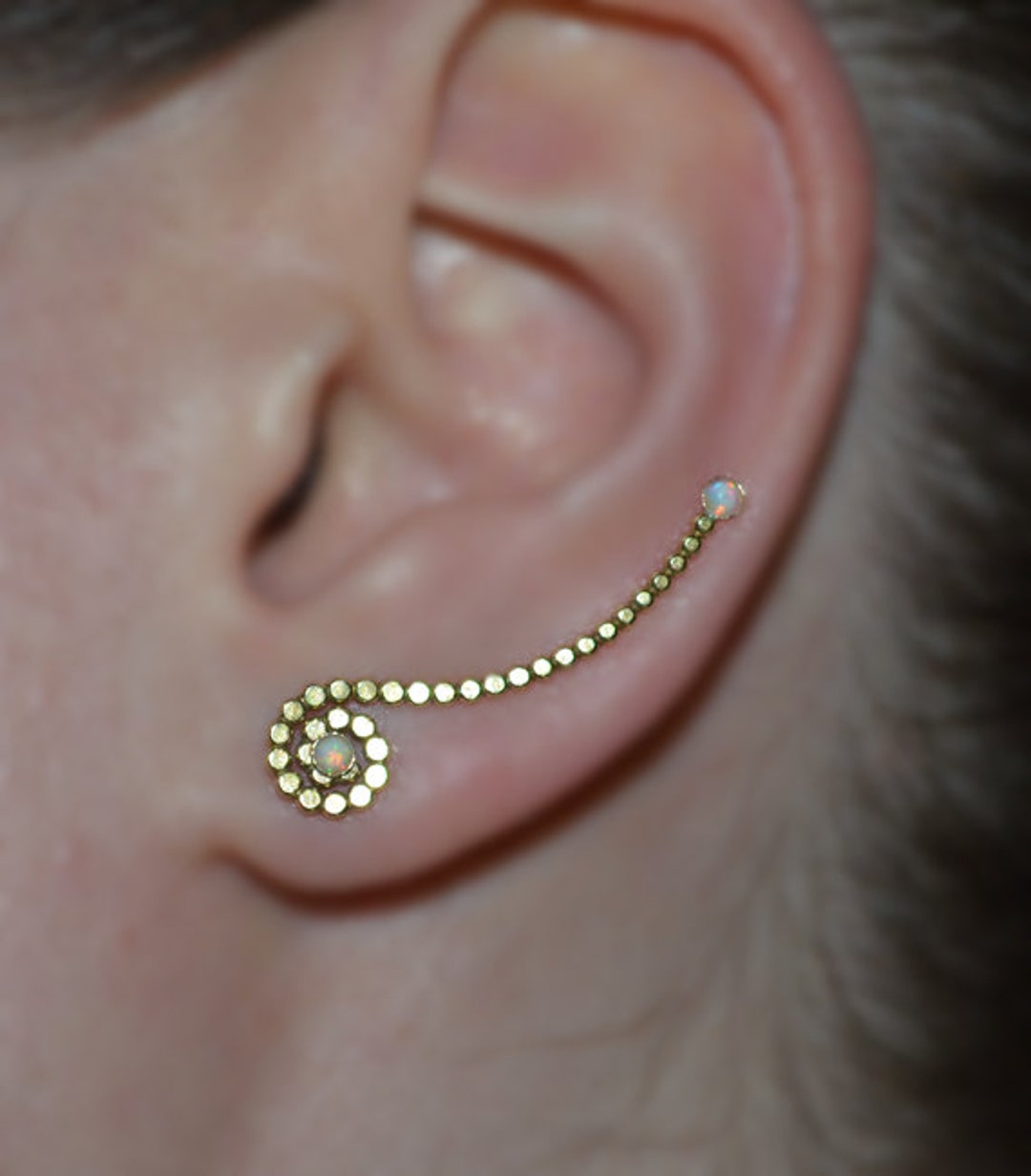 White Opal EAR CLIMBER Earrings // 14k Gold Filled Ear Pins - up the ...