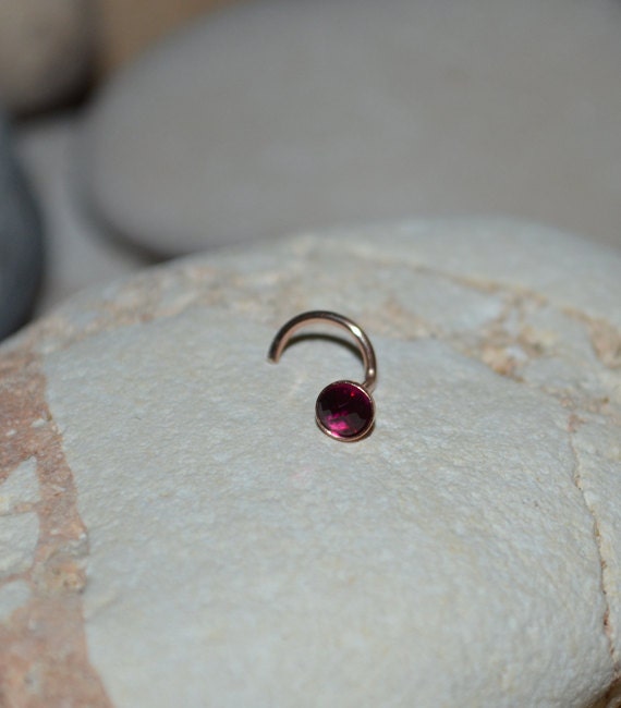 3mm Ruby NOSE STUD EARRING // Solid Gold Nose Hoop Tragus | Etsy