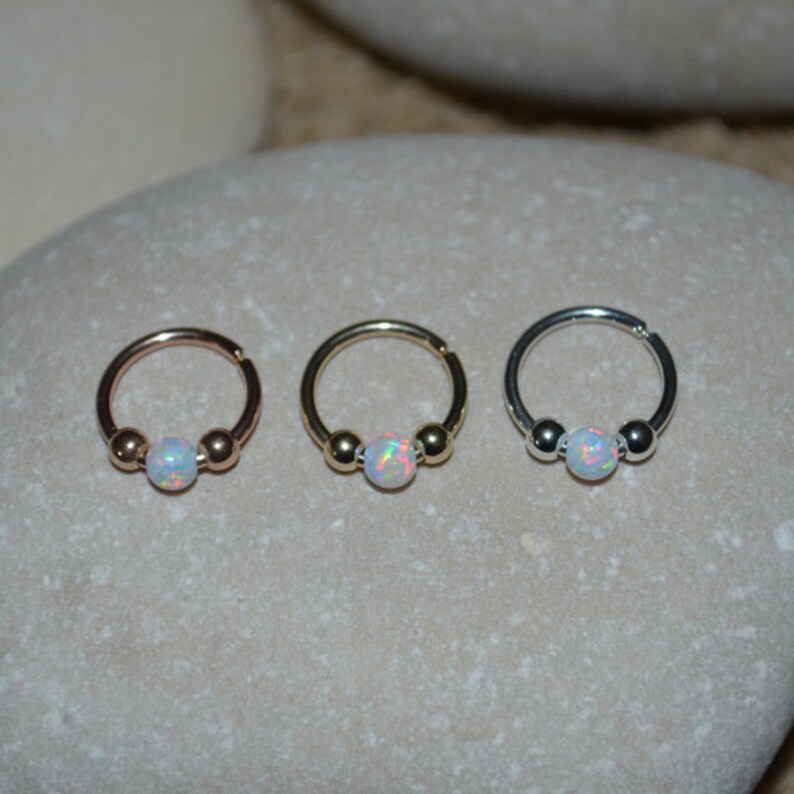 White Opal SEPTUM RING // Gold Nose Ring Hoop 18 gauge | Etsy