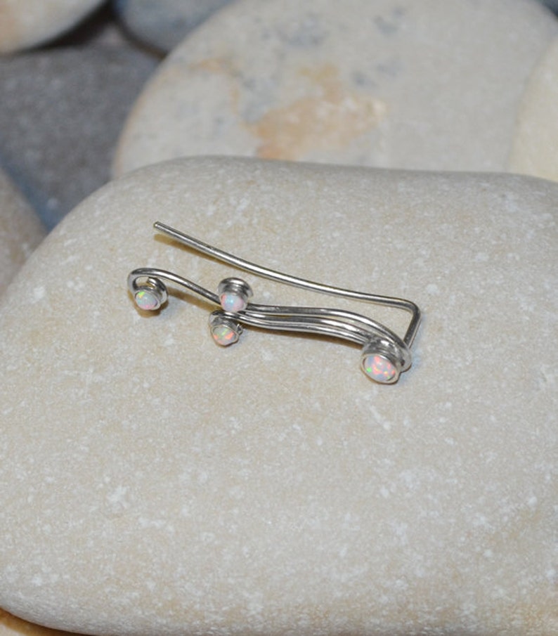 White Opal EAR CLIMBER Earrings // Sterling Silver Ear Pins | Etsy