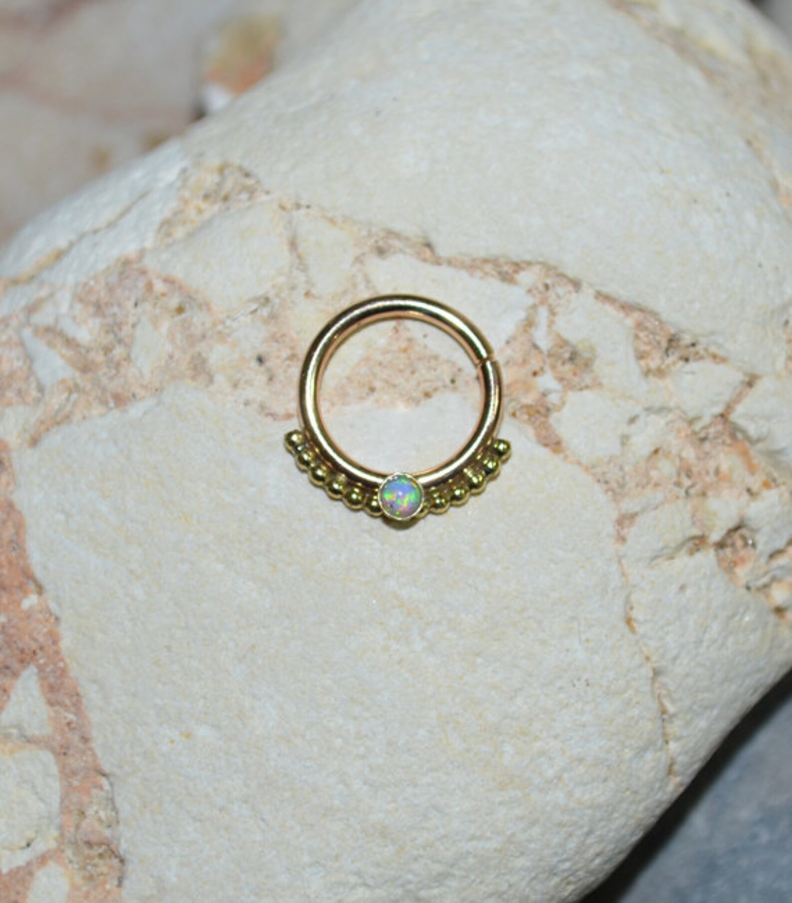 2mm Light Blue Opal SEPTUM RING // Gold Nose Ring Septum - Etsy