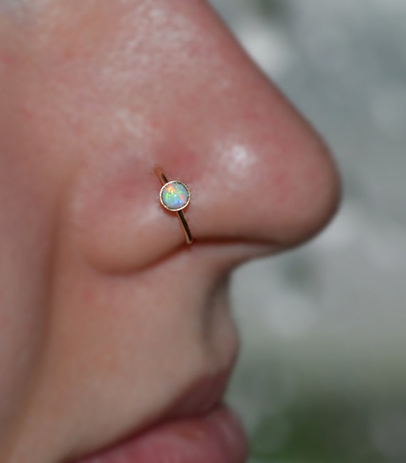 3mm Opal NOSE RING // Solid Gold Nose Ring Stud 20 gauge | Etsy