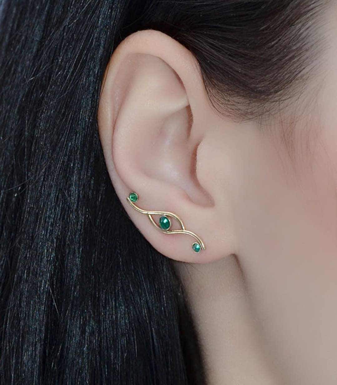 Emerald EAR CLIMBER Earrings // 14k Gold Filled Ear Pins - up the Ear ...