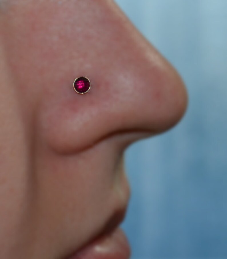 3mm Ruby NOSE STUD EARRING // Solid Gold Nose Hoop Tragus | Etsy