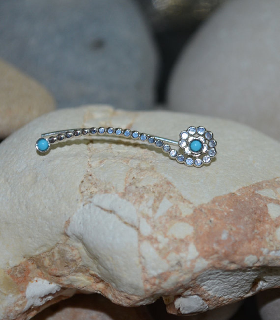 Turquoise EAR CLIMBER Earring // Silver Ear Cuff Pin - Etsy