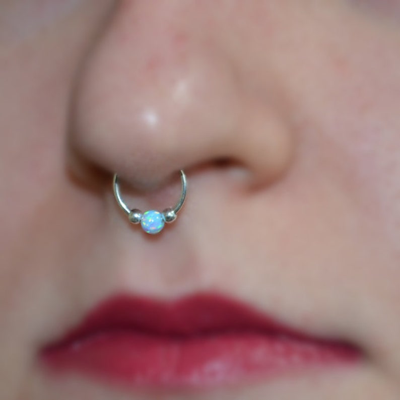 Blue Opal NOSE RING // Silver Nose Hoop Daith Piercing - Etsy UK