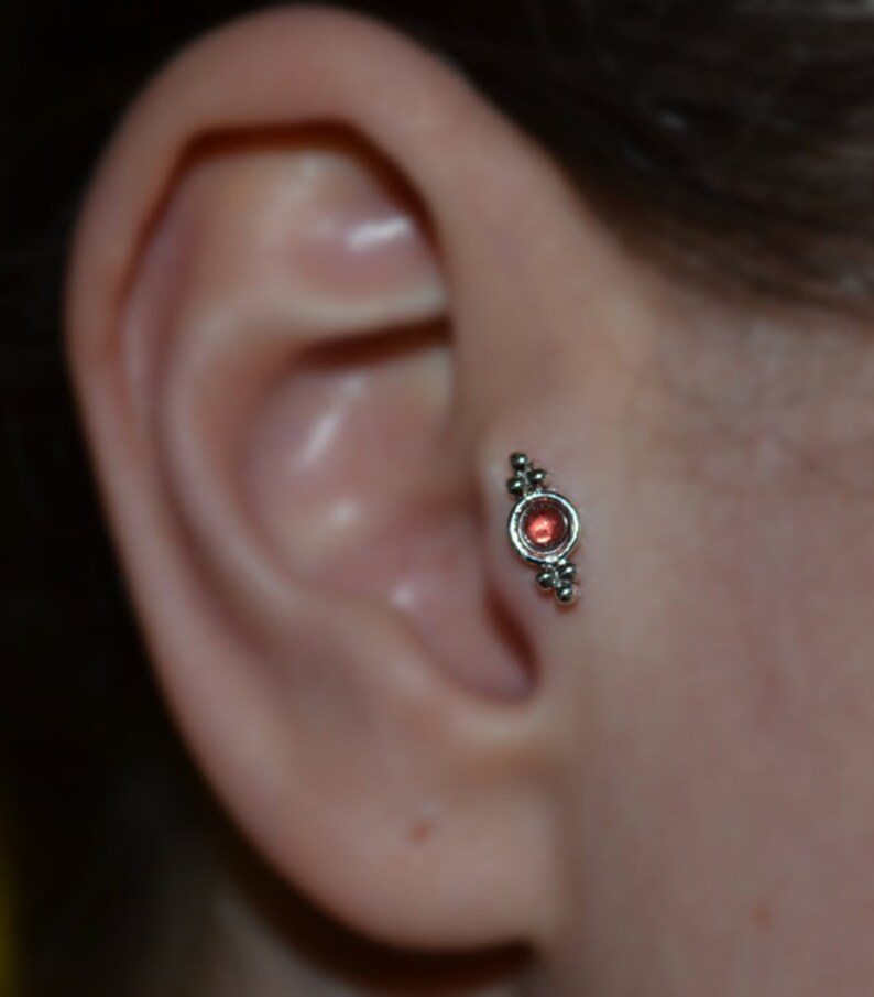 3mm Garnet TRAGUS STUD // Silver Nose Ring Stud Tragus - Etsy