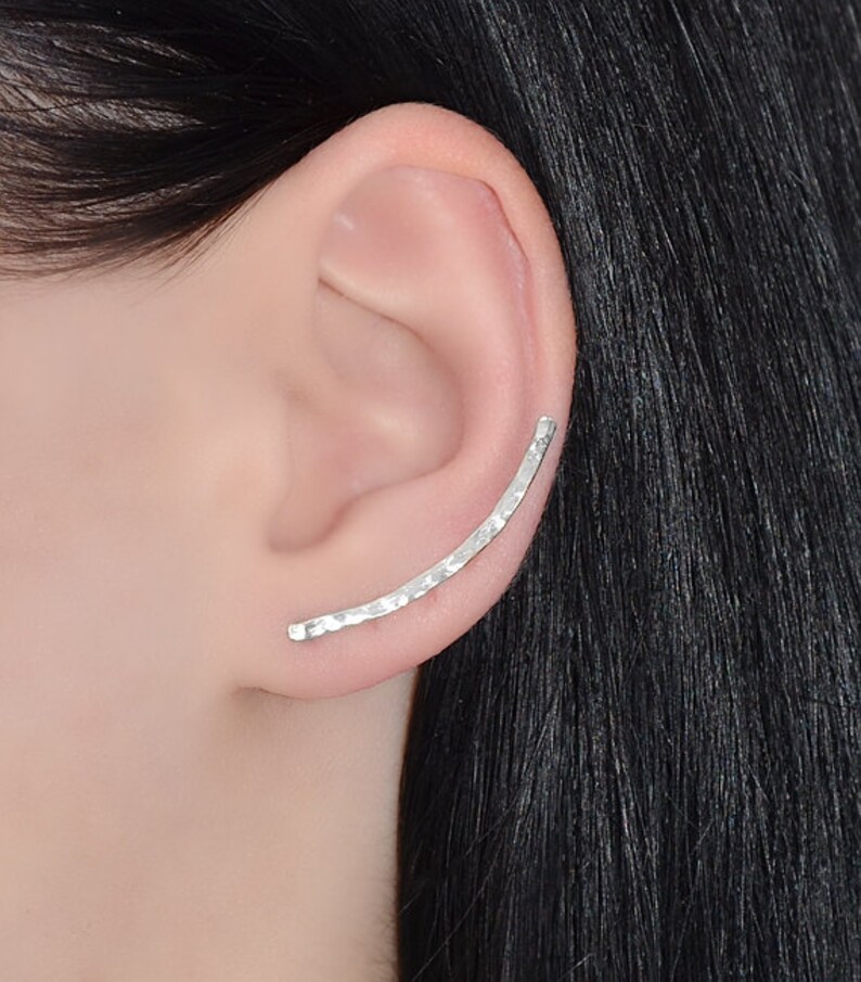 Rose Gold EAR CLIMBER EARRING // Hammered Ear Pins - Etsy