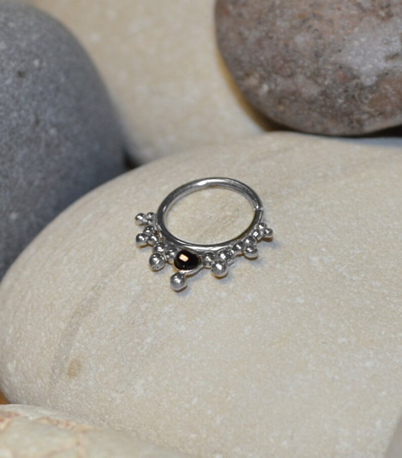 Silver Septum Ring 2mm Onyx Nose Ring Septum Jewelry 20g Etsy