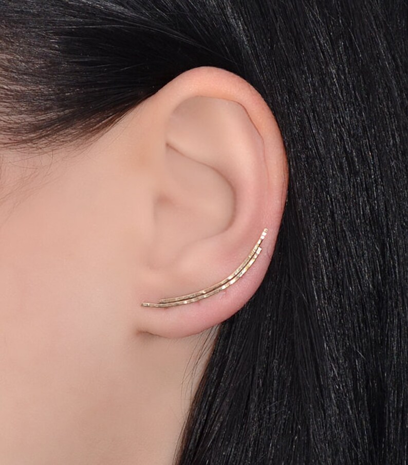 Curved EAR CLIMBER Earring // Silver Textured Bar Stud | Etsy