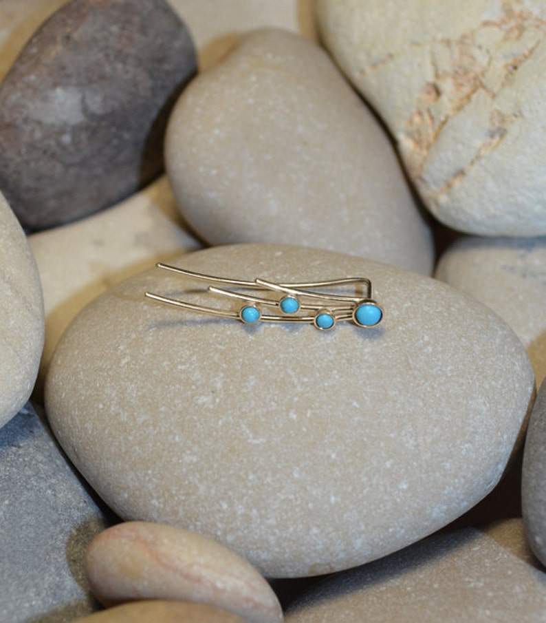 Gold EAR CLIMBER EARRING // Turquoise Ear Cuff Ear Pins | Etsy