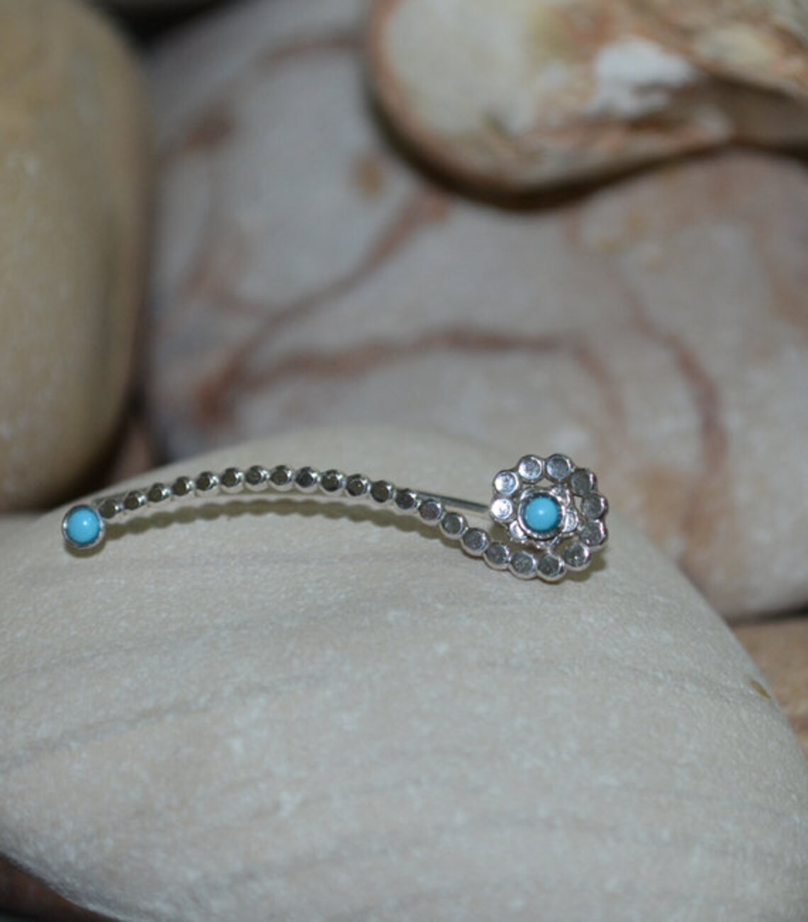 Turquoise EAR CLIMBER Earring // Silver Ear Cuff Pin - Etsy