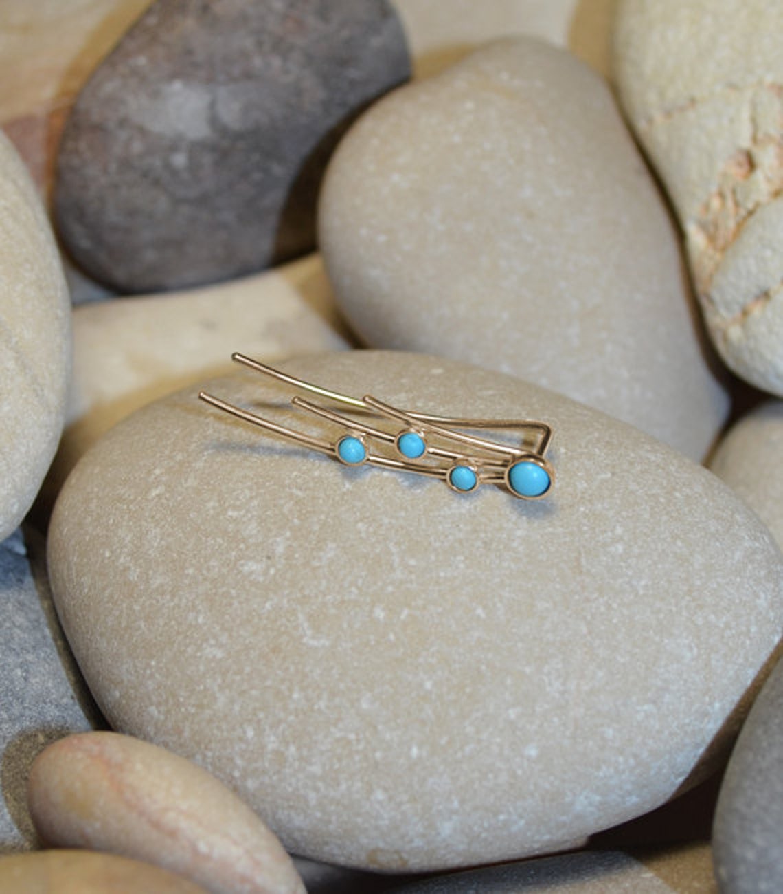 Gold EAR CLIMBER EARRING // Turquoise Ear Cuff Ear Pins | Etsy