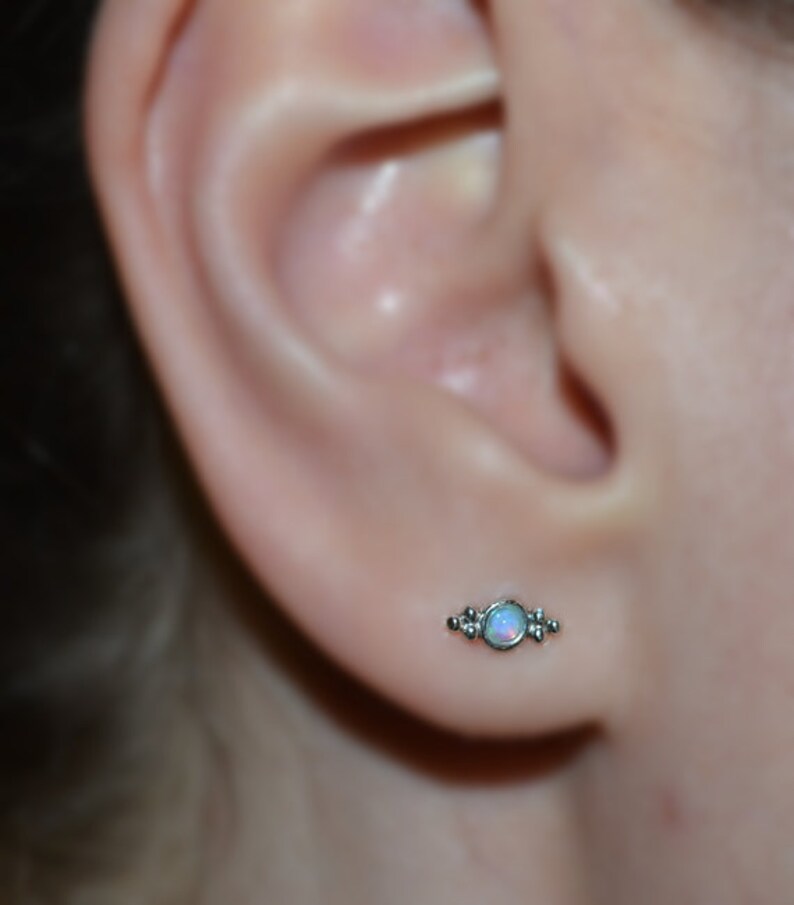 Silver NOSE STUD // Light Blue Opal Nose Ring Forward Helix - Etsy
