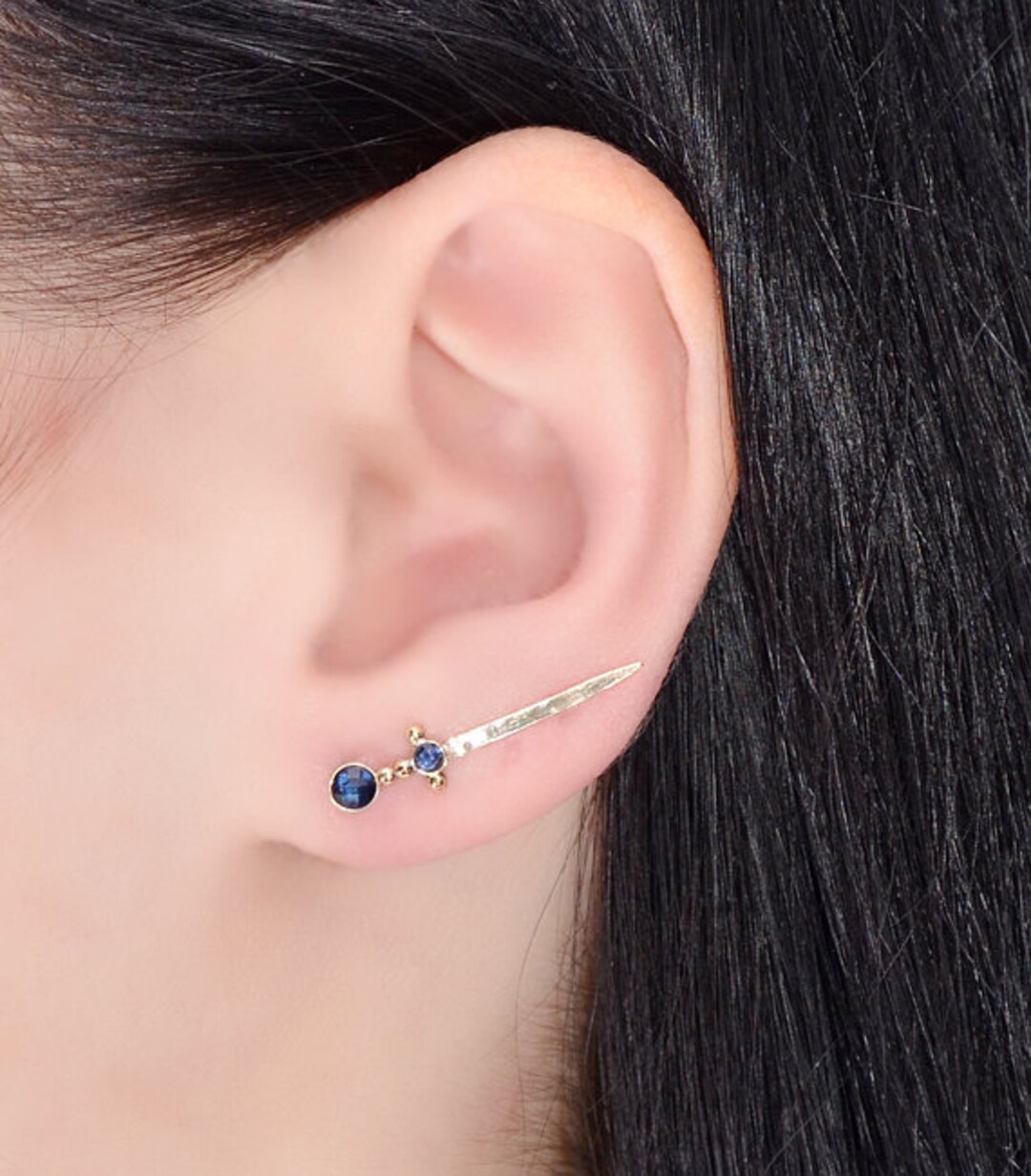 Sapphire EAR CLIMBER // 14k Gold Filled Earrings - Earcuff - up the Ear ...
