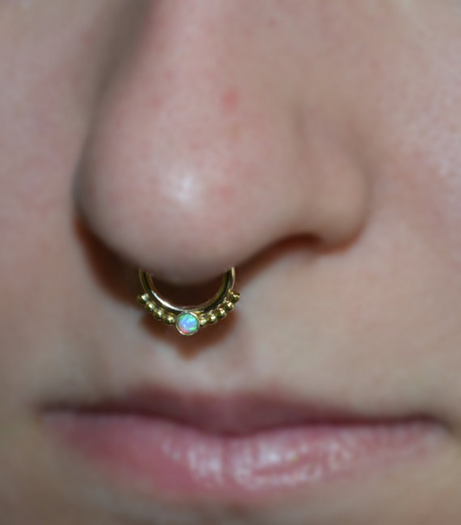 2mm Light Blue Opal SEPTUM RING // Gold Nose Ring Septum - Etsy