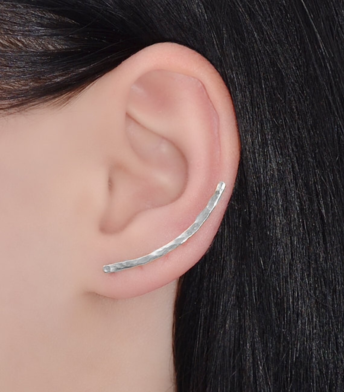 Curved Hammered EAR CLIMBER Earrings // Sterling Silver Ear - Etsy