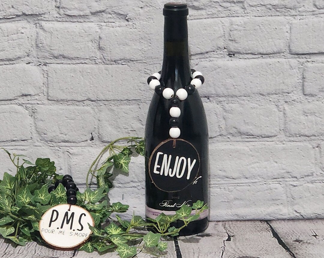 Wine Wood Slice Tag Wine Bottle Charm Wine Gift Tag Beaded - Etsy