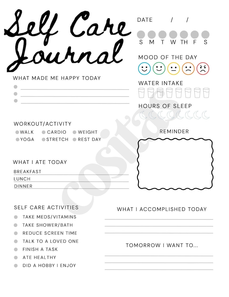 Self Care Journal Printable | Daily Wellness & Mental Health Tracker ...