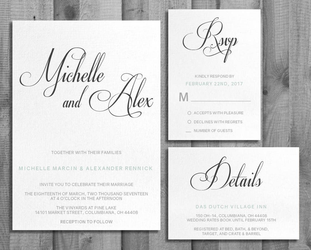 Printable Wedding Invitation Customized Template Simple Names Suite - Etsy