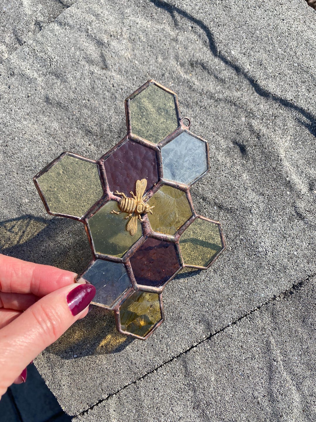 Honeycomb With Brass Honey Bee - Stained Glass - Etsy