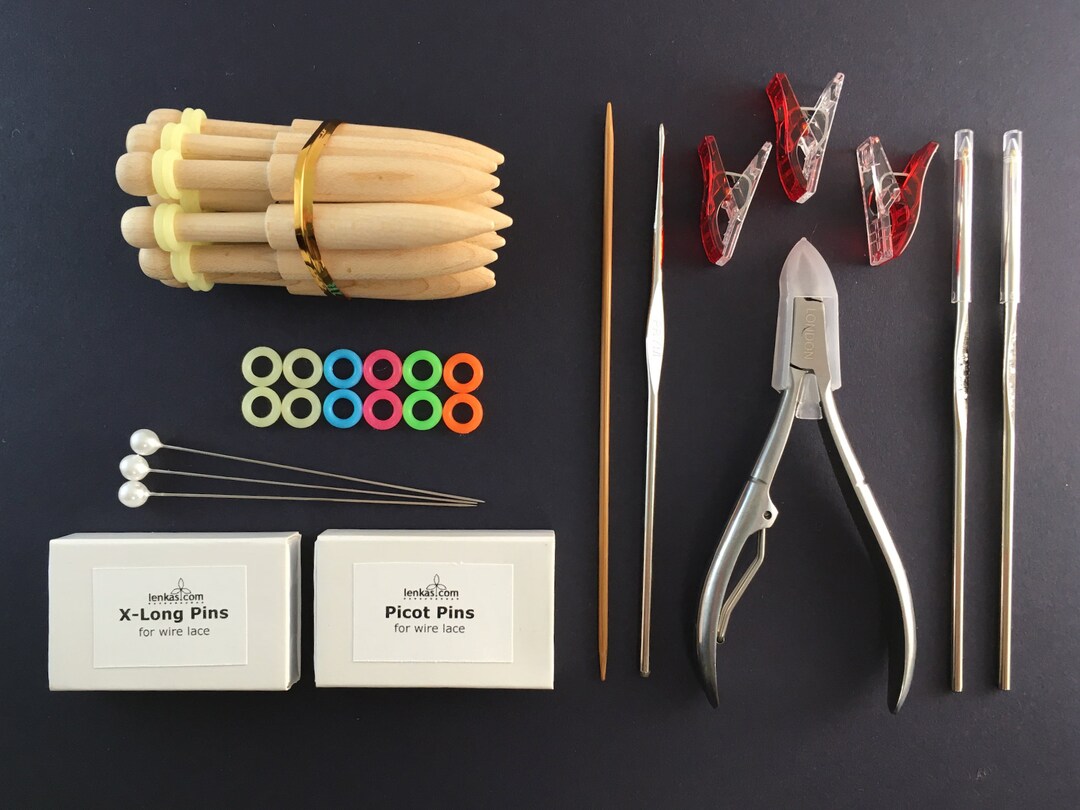 FINE Wire Lace Tool Kit With Bobbins, Pins, Hooks, Nudge Tools, Clips ...