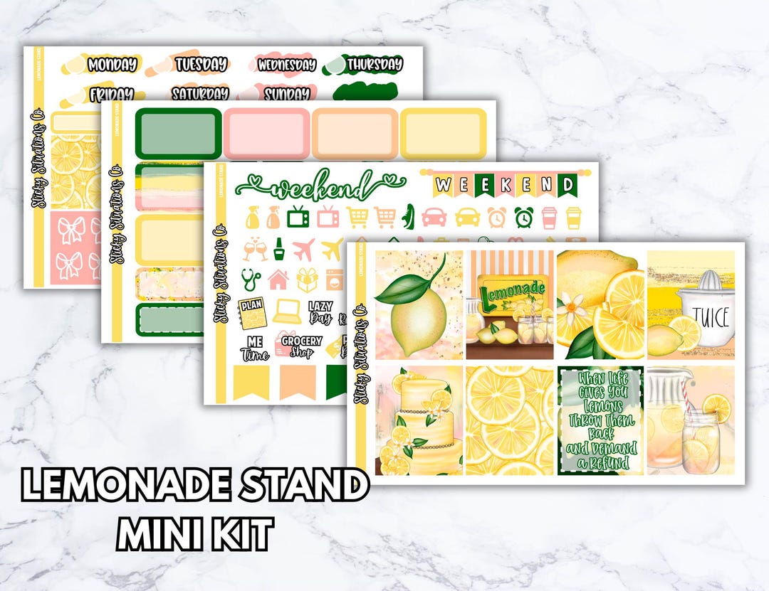 Lemonade Stand Mini Vertical Planner Sticker Kit Fun and Bright Matte ...