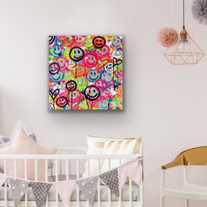 Graffiti Happy Face Pop Art. Teen, Tween Girl Bedroom Painting ...