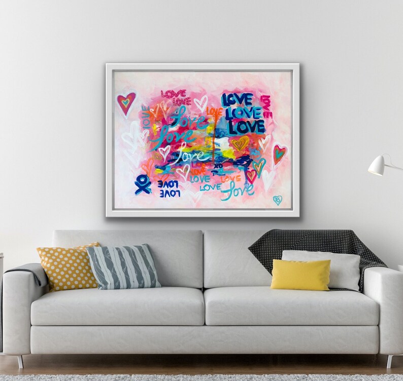 Large Original Pink Love Abstract Painting. Colorful Pop Heart | Etsy