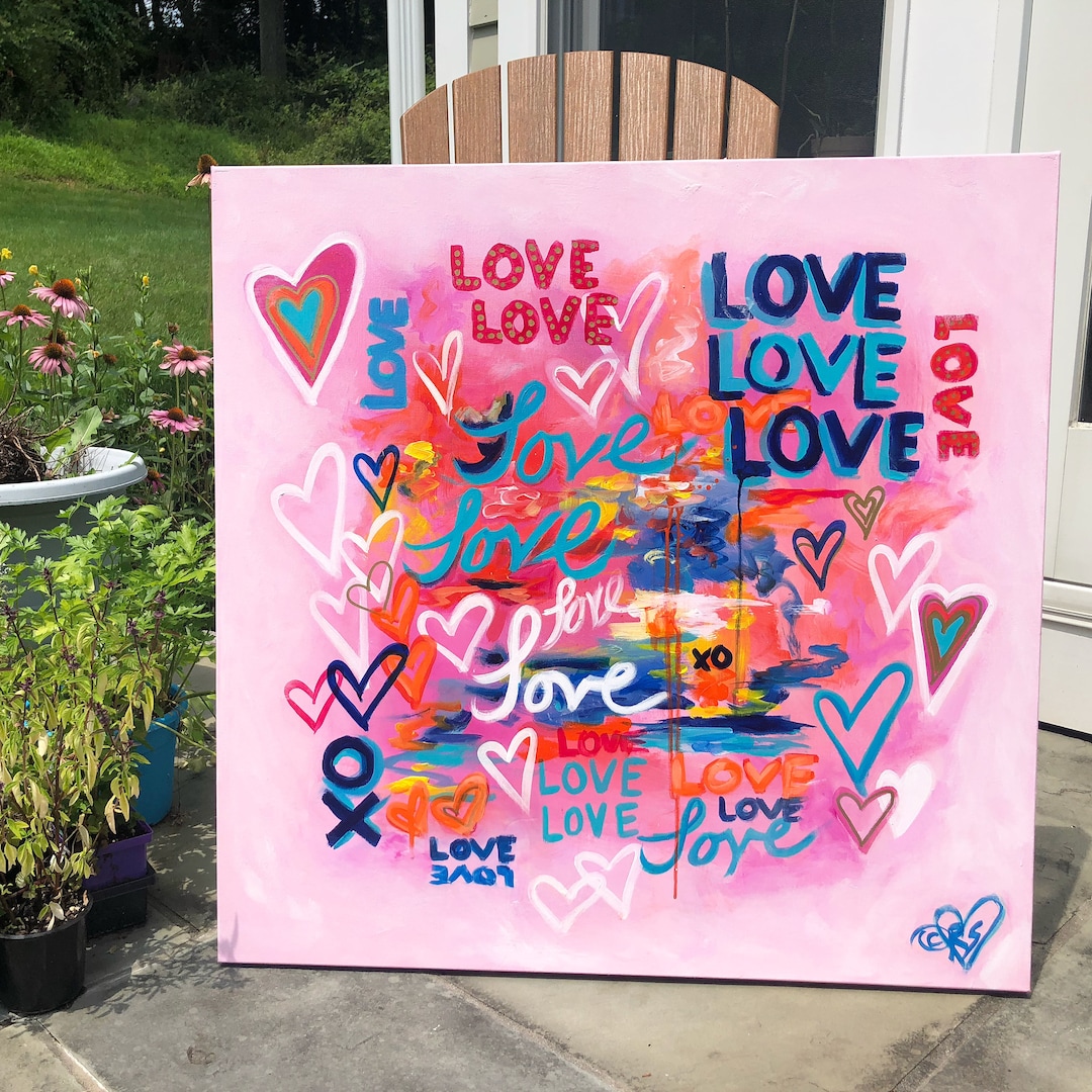 Large Original Pink Love Abstract Painting. Colorful Pop Heart Art ...