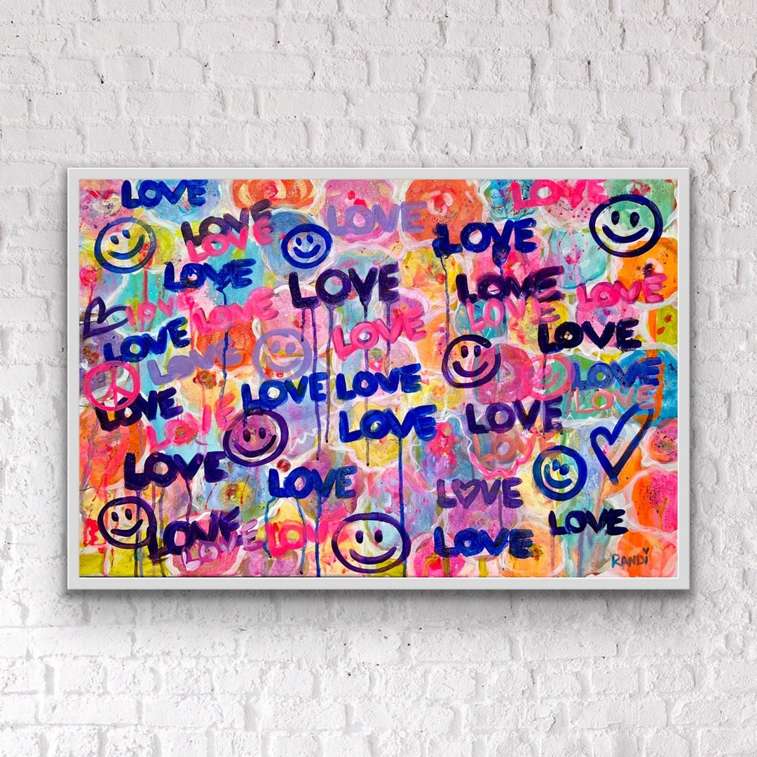 Teen,tween Girl Bedroom Art. Love & Happy Face Graffiti Art. Pop Art ...