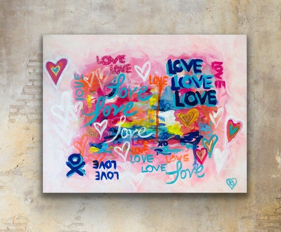Large Original Pink Love Abstract Painting. Colorful Pop Heart | Etsy