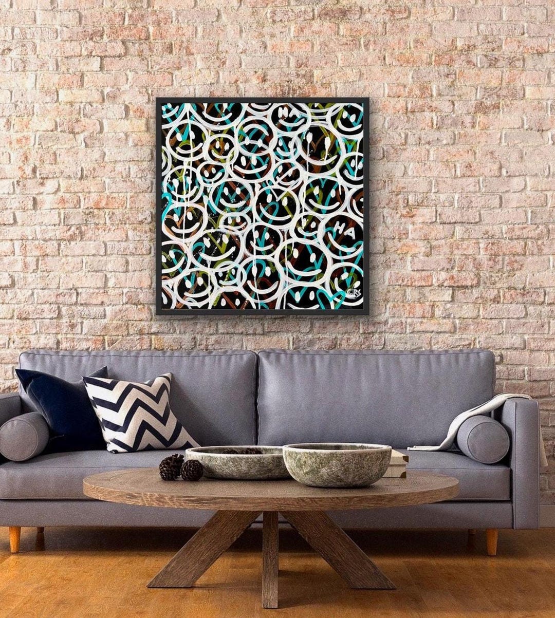 Abstract Happy Face Painting. Pop Art. Trendy Teen Girl Dorm Decor ...