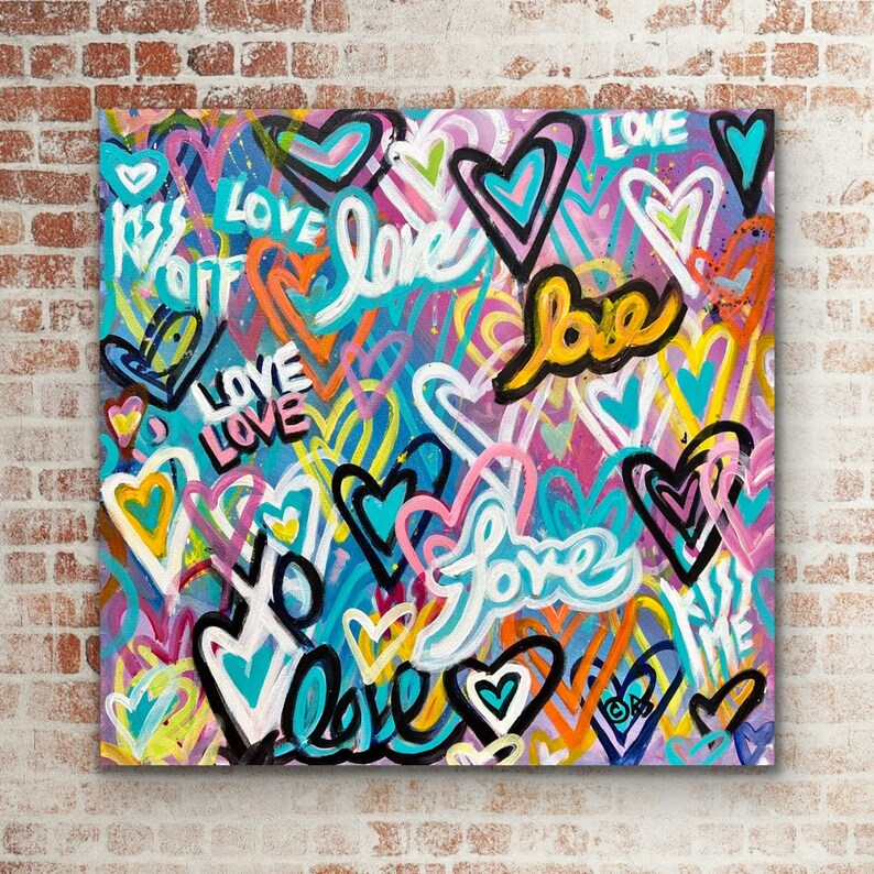 Pretty Preppy Love Art. Graffiti Hearts Canvas. Trendy Teen | Etsy