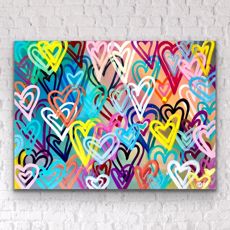 Preppy Hearts Love Painting. Pop Graffiti Abstract Art. | Etsy