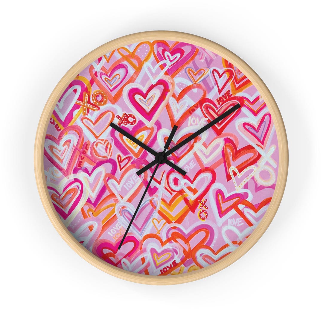 Pink Hearts Wall Clock | Teen Girl Preppy Decor - Etsy