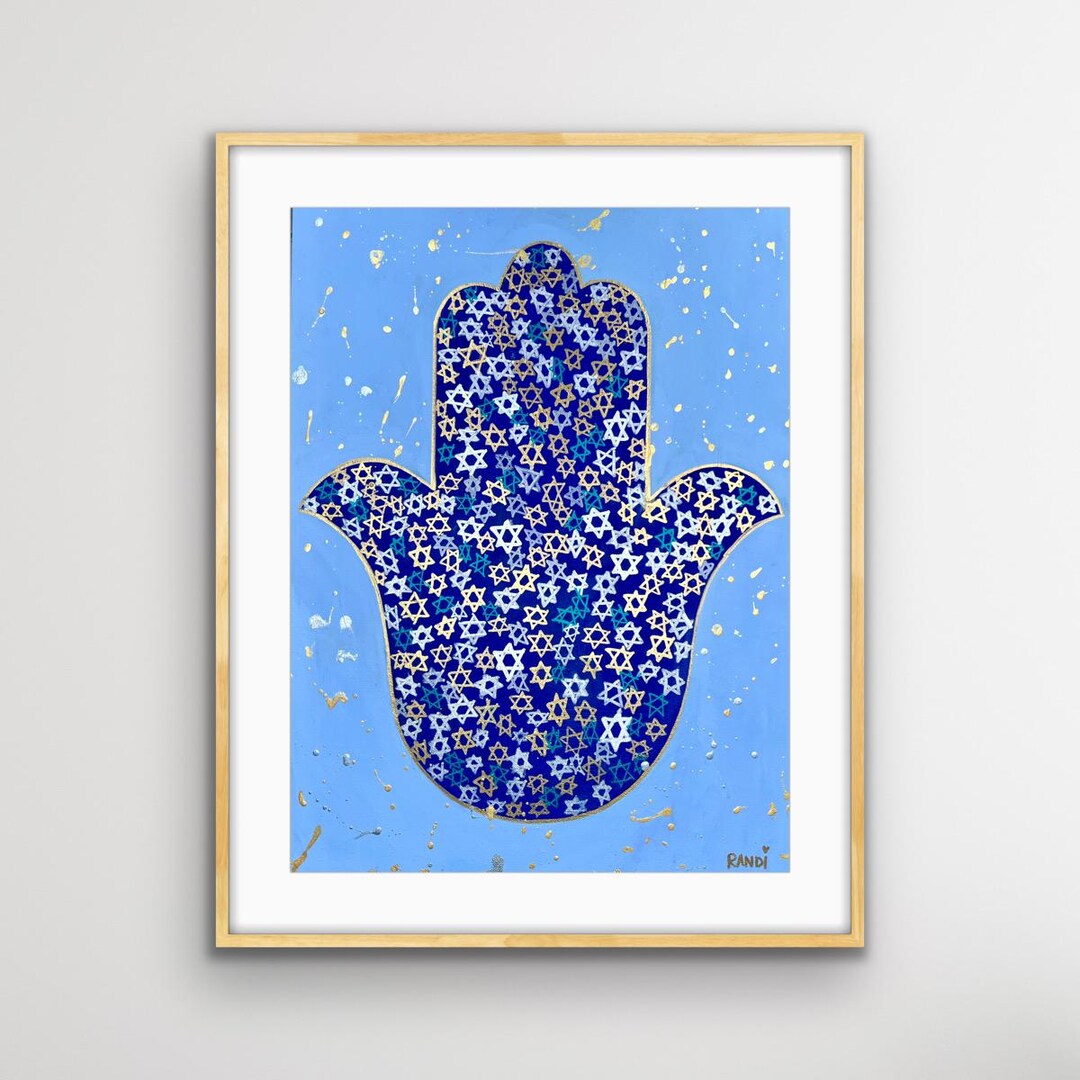 Blue Hamsa Painting: Jewish Star, Hebrew Graffiti Pop Art - Etsy