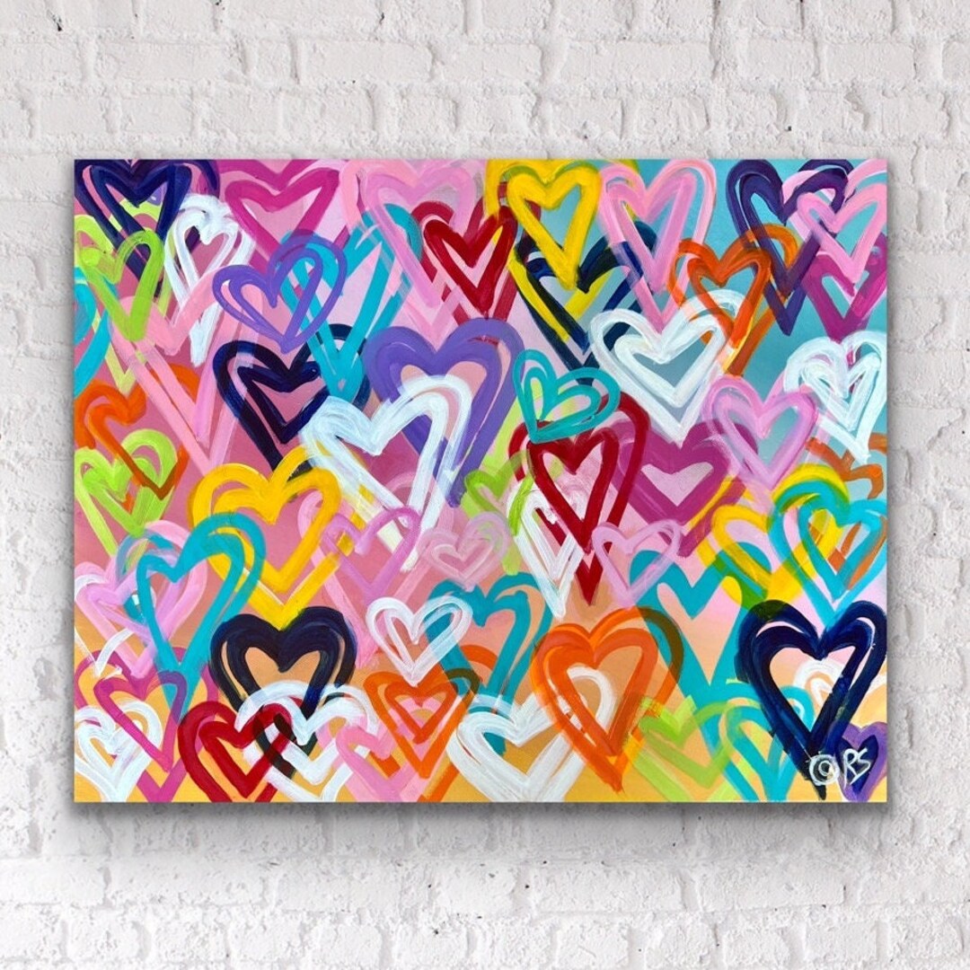 Graffiti Pink Love Hearts. Preppy Hearts Painting. Rainbow Teen Girl ...
